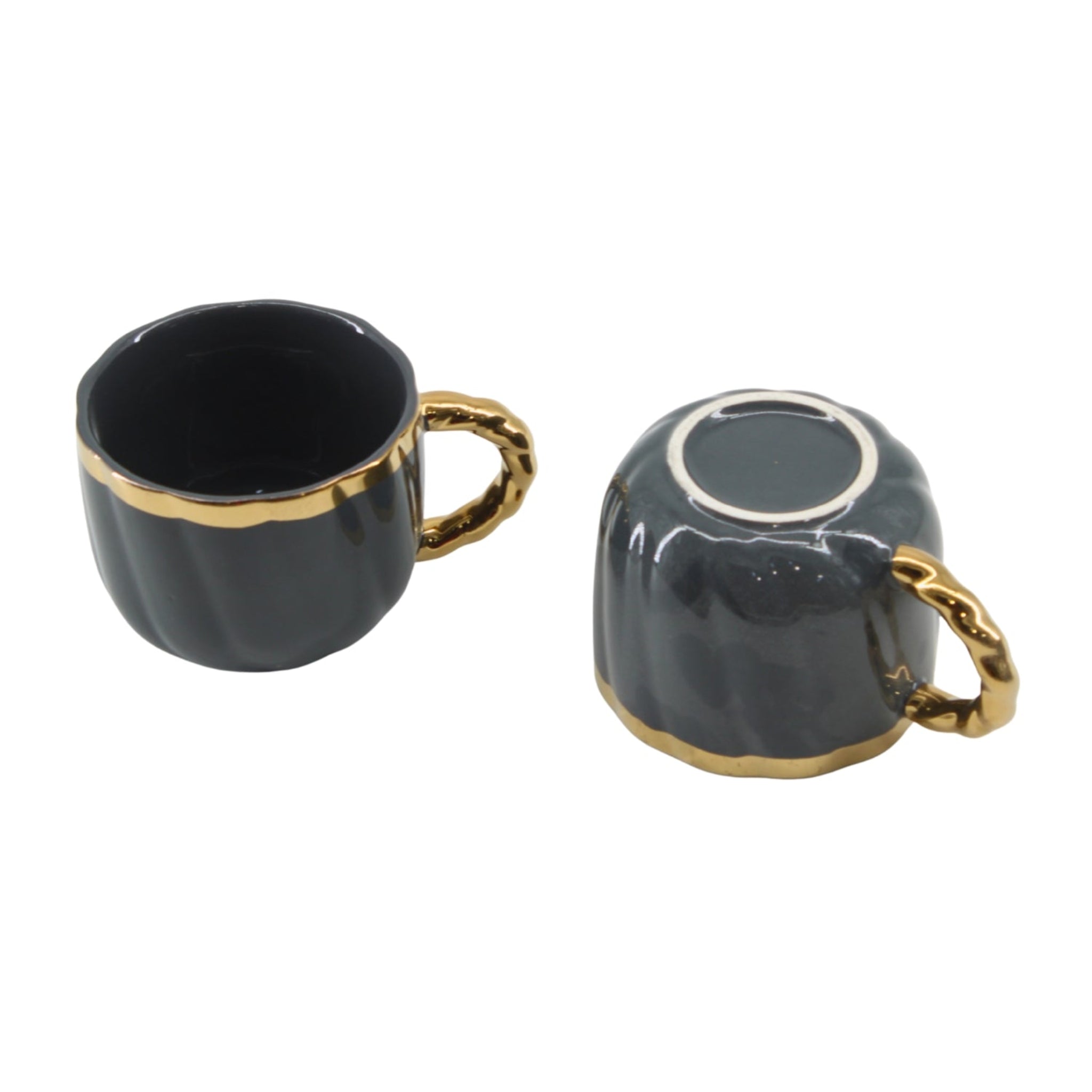 Luxury Gray Tea Cups with Gold Trim – Elegant Porcelain Set – EL ADHAM ...