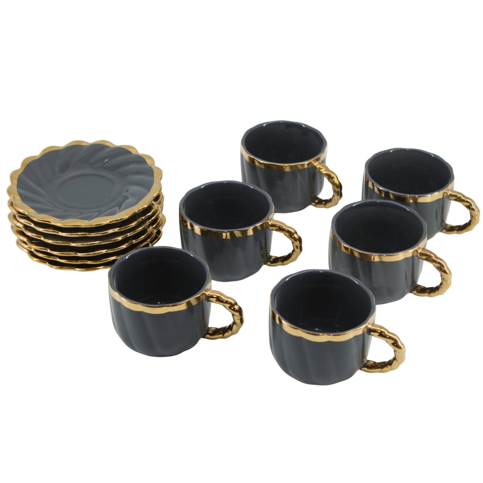 Luxury Gray Tea Cups with Gold Trim – Elegant Porcelain Set – EL ADHAM ...