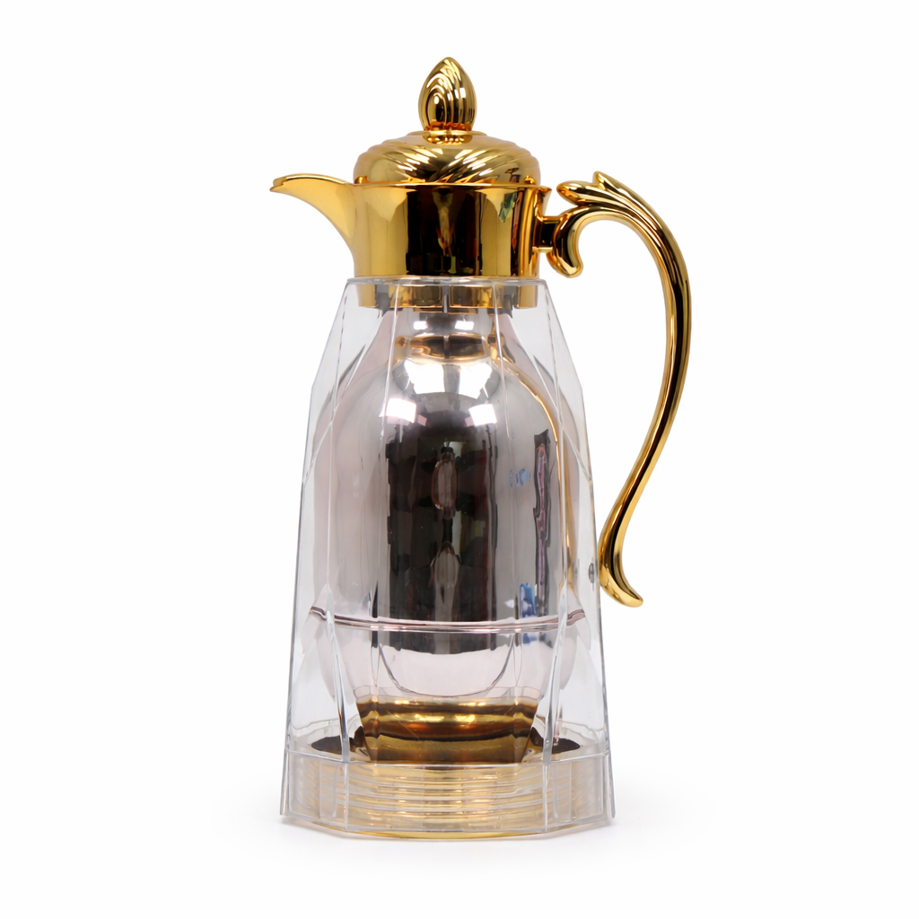 Gold Trim Transparent Arabic Coffee Dallah with Curved Handle – EL ...